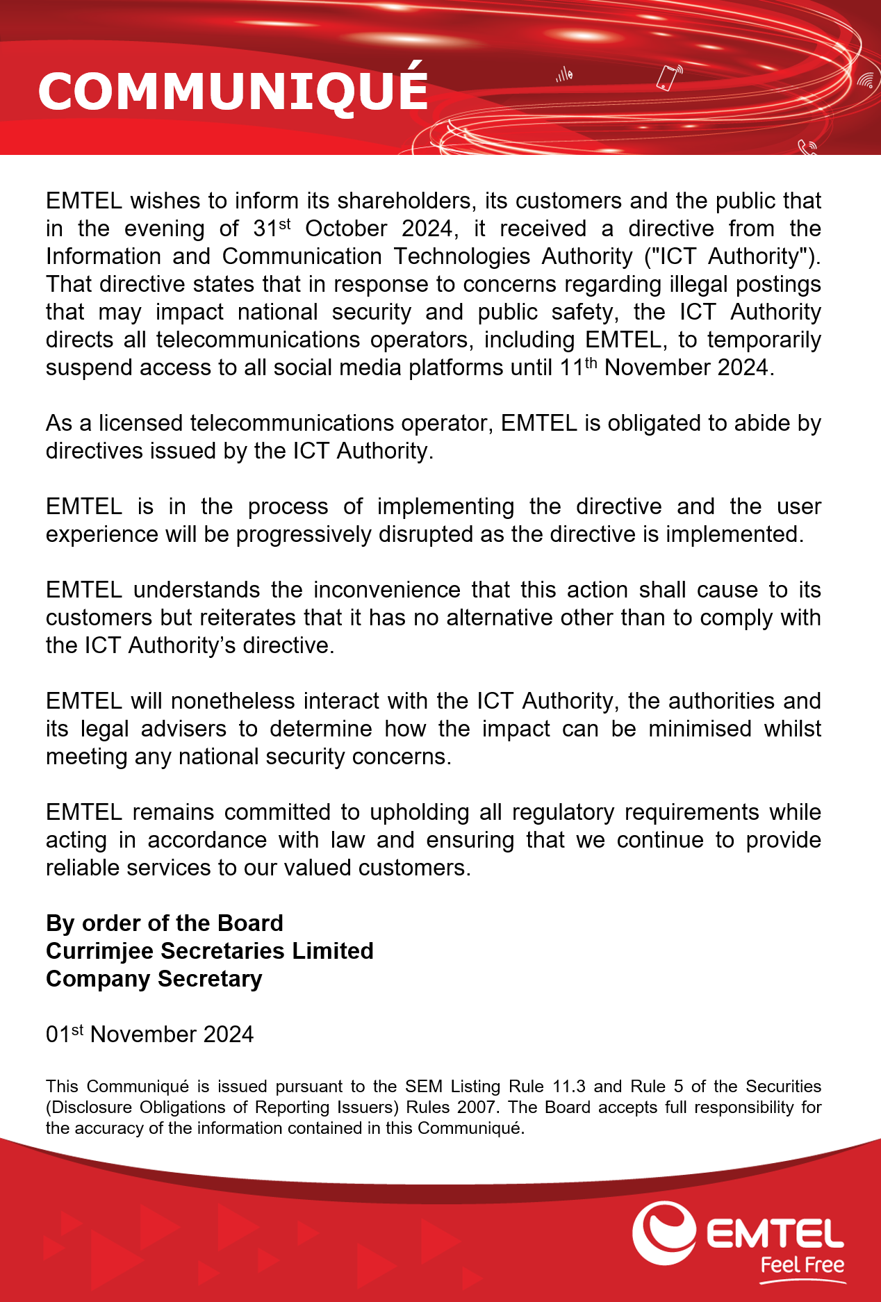 Emtel Communiqué | EMTEL